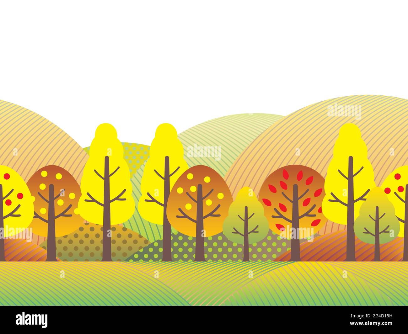Seamless Autumn Countryside Landscape With Trees, Grassland, And Hills ...