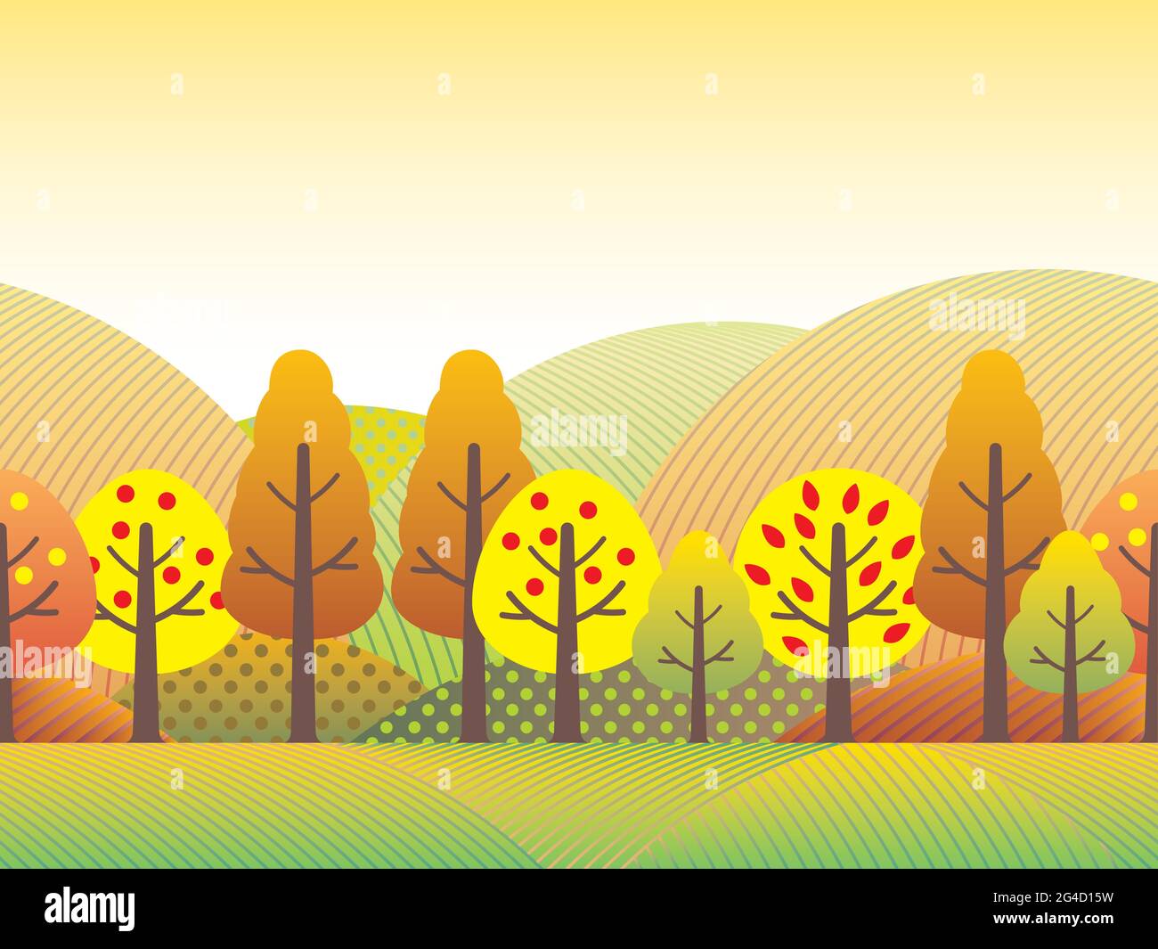 Seamless Autumn Countryside Landscape With Trees, Grassland, And Hills ...