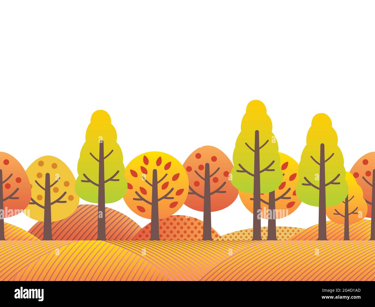 Seamless Autumn Countryside Landscape With Trees, Grassland, And Hills ...