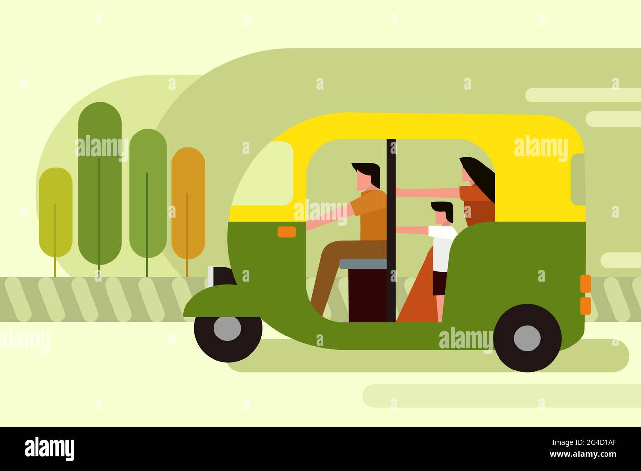 Illustration of an auto rickshaw with passengers in the city Stock ...