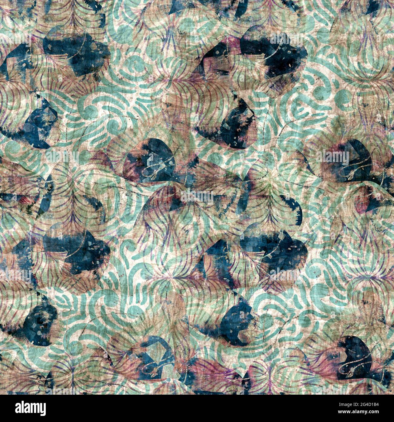 Seamless elegant mixed media pattern in navy, blue, pink, and cream ...