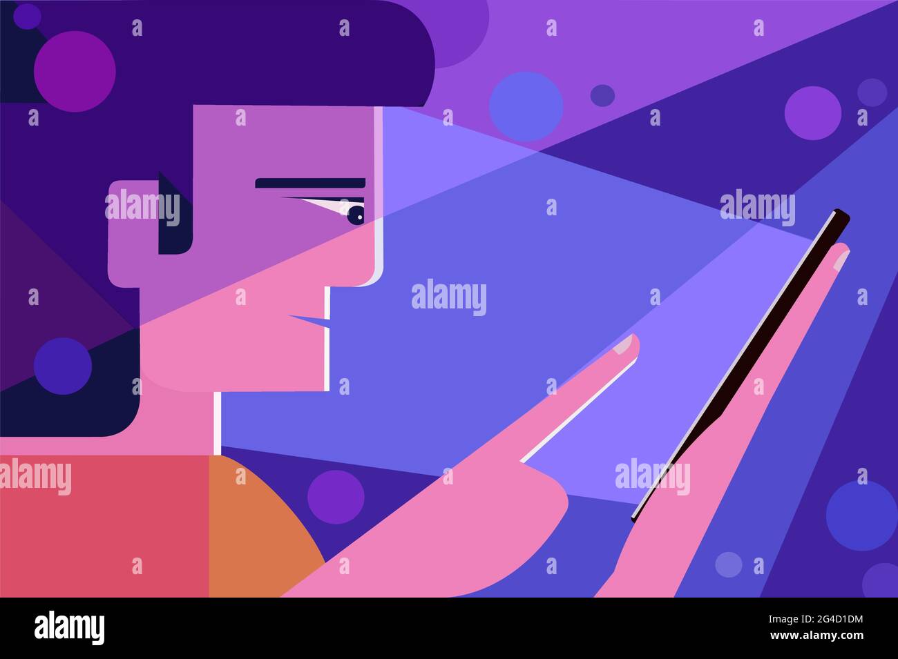 Illustration of a young man looking at a mobile phone Stock Vector ...