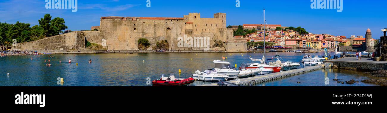 Panorama of Château Royal de Collioure, a French royal castle in the ...