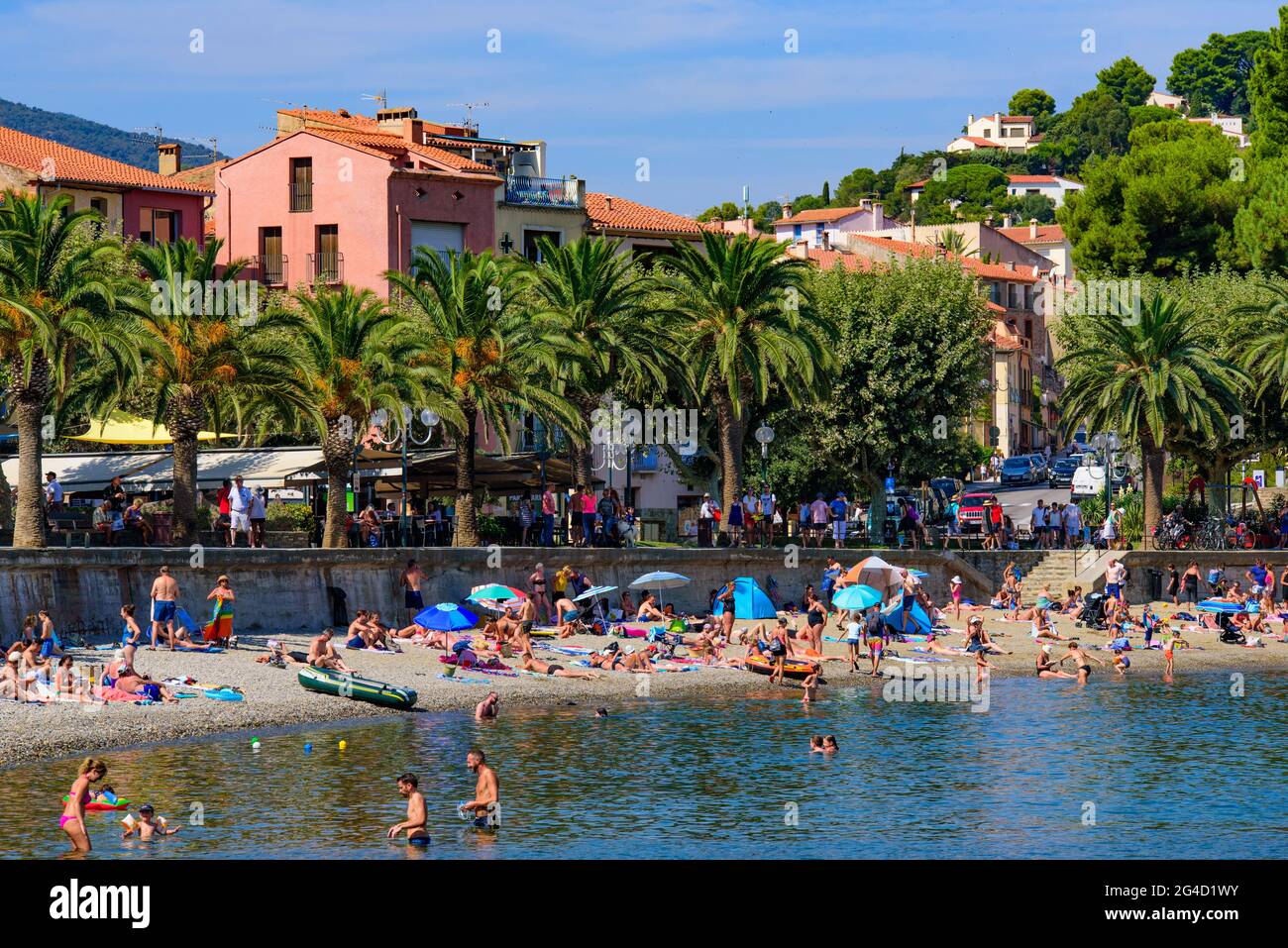 People having fun on the beach in summer in Collioure, France Stock ...