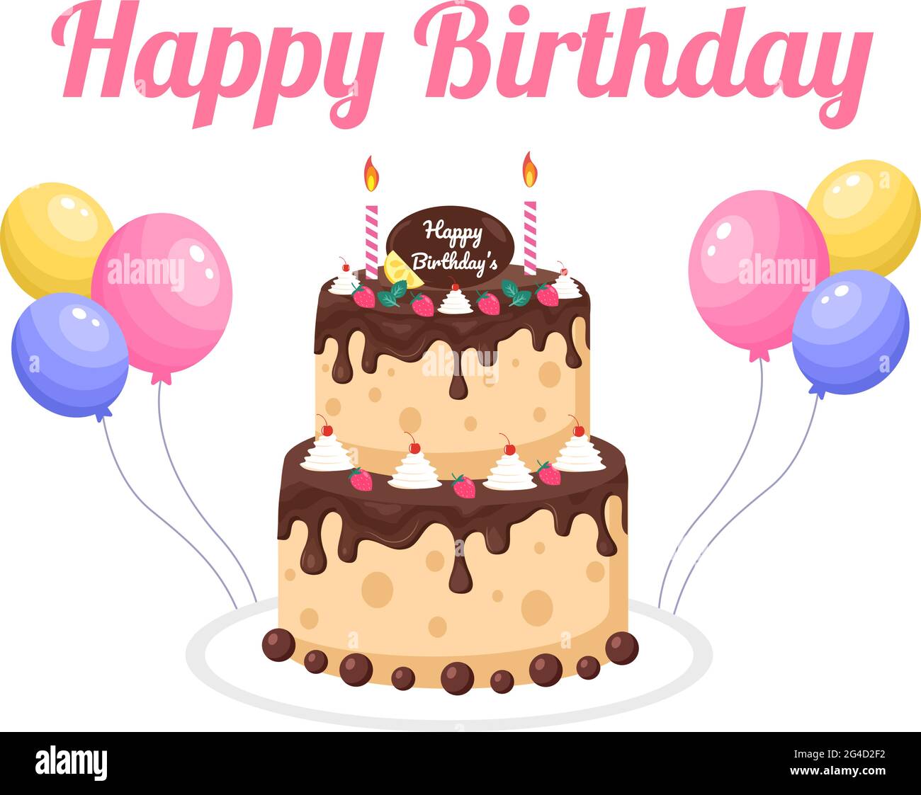 Happy Birthday Party Celebrating Illustration with Balloon, Hats ...