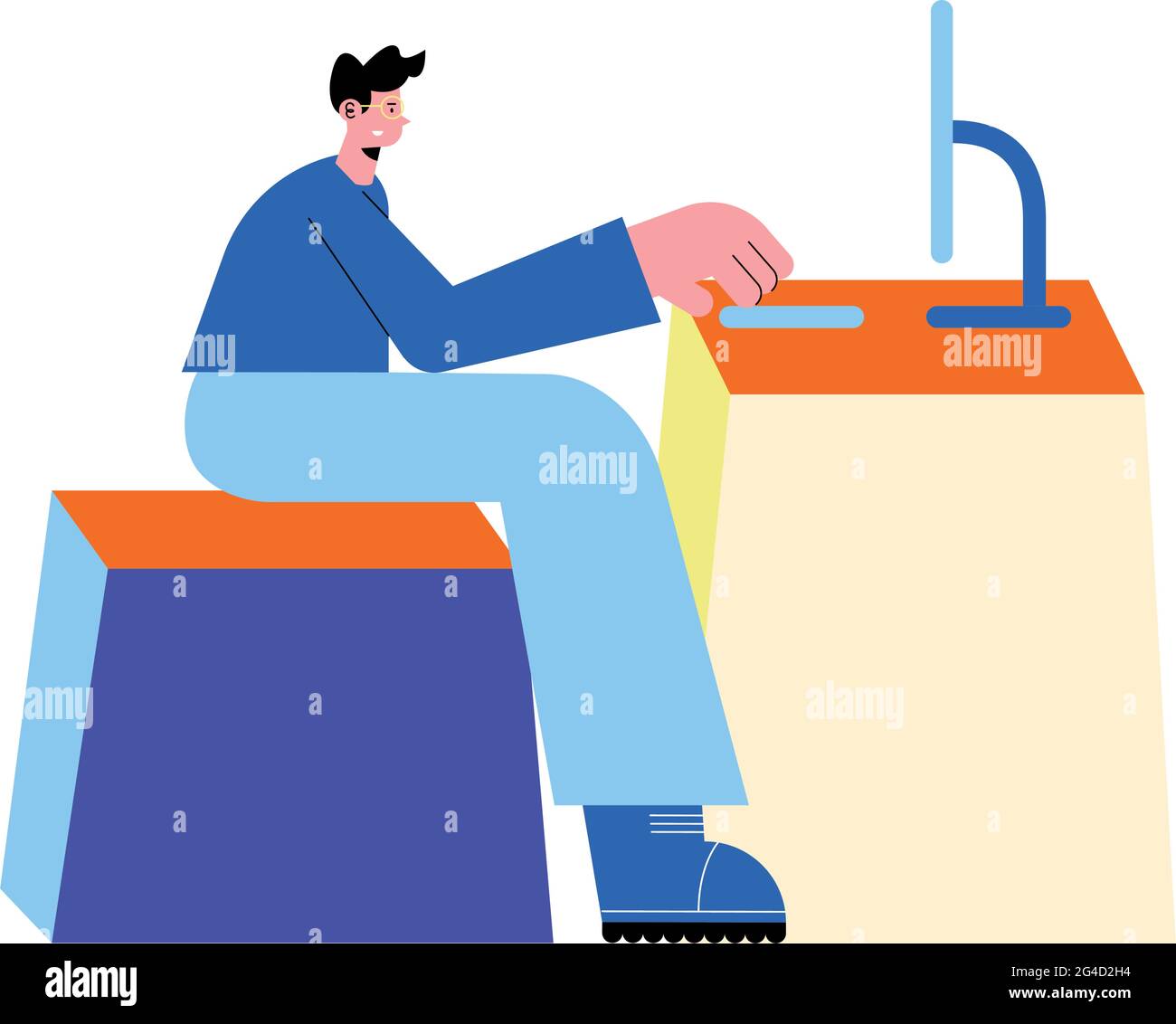 young man using desktop technology character Stock Vector Image & Art ...