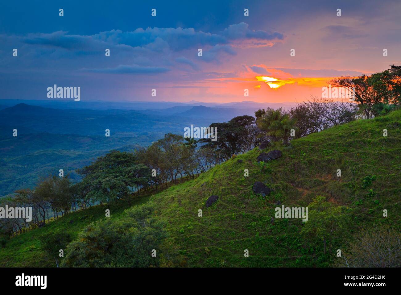 Panama landscape with beautiful sunset with colorful sky and greenery ...