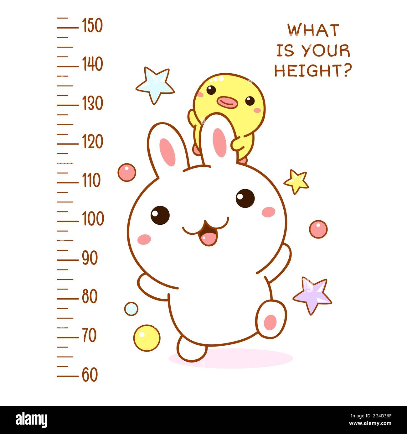 Height chart with kawaii bunny and duckling. Kids meter with cute ...