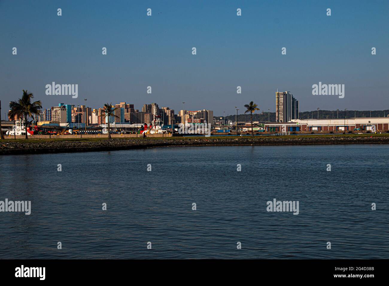 Downtown tall residential buildings beyond durban harbour Stock Photo ...