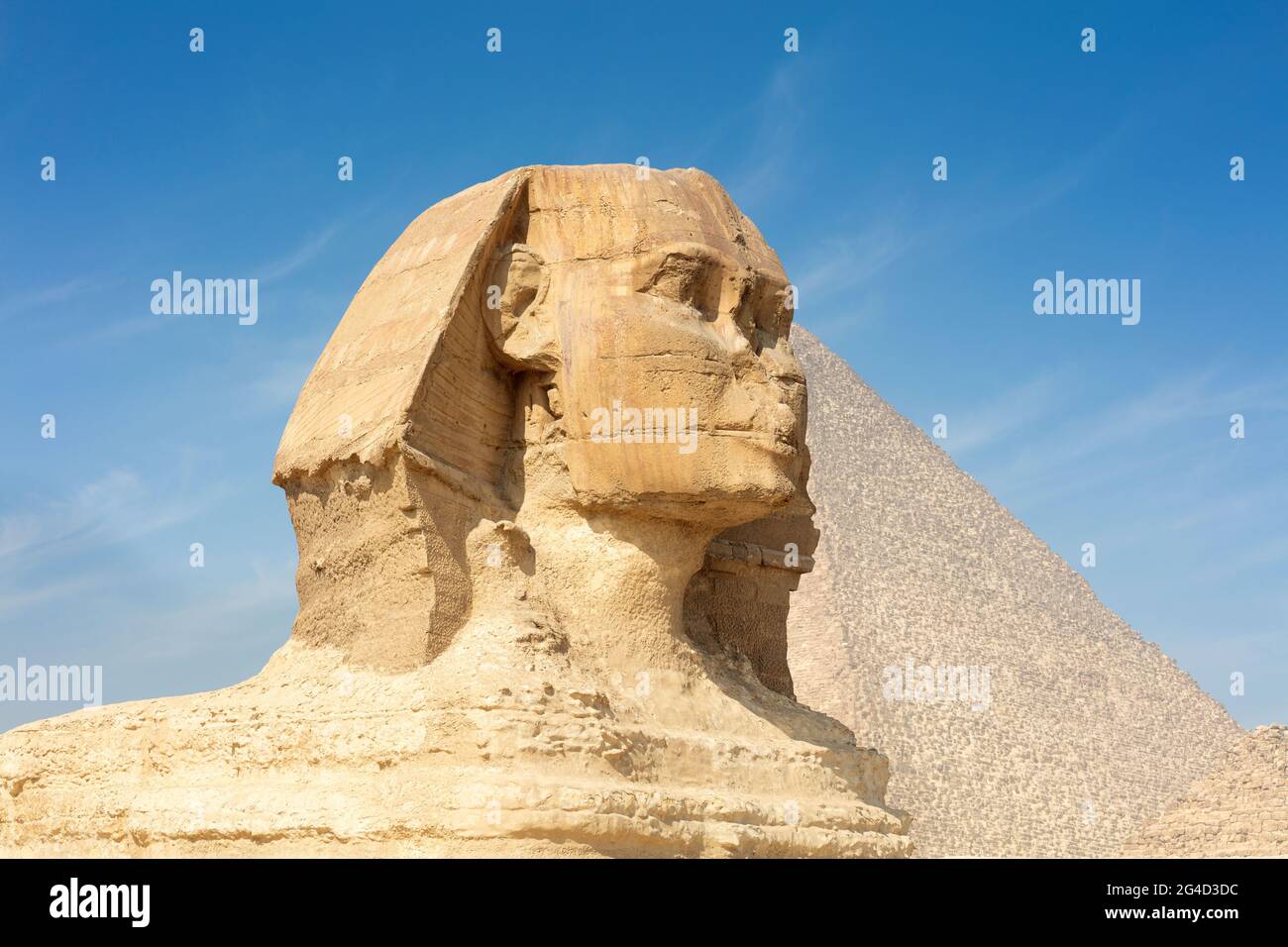 Great profile of Sphinx pyramid with the blue sky background Stock ...