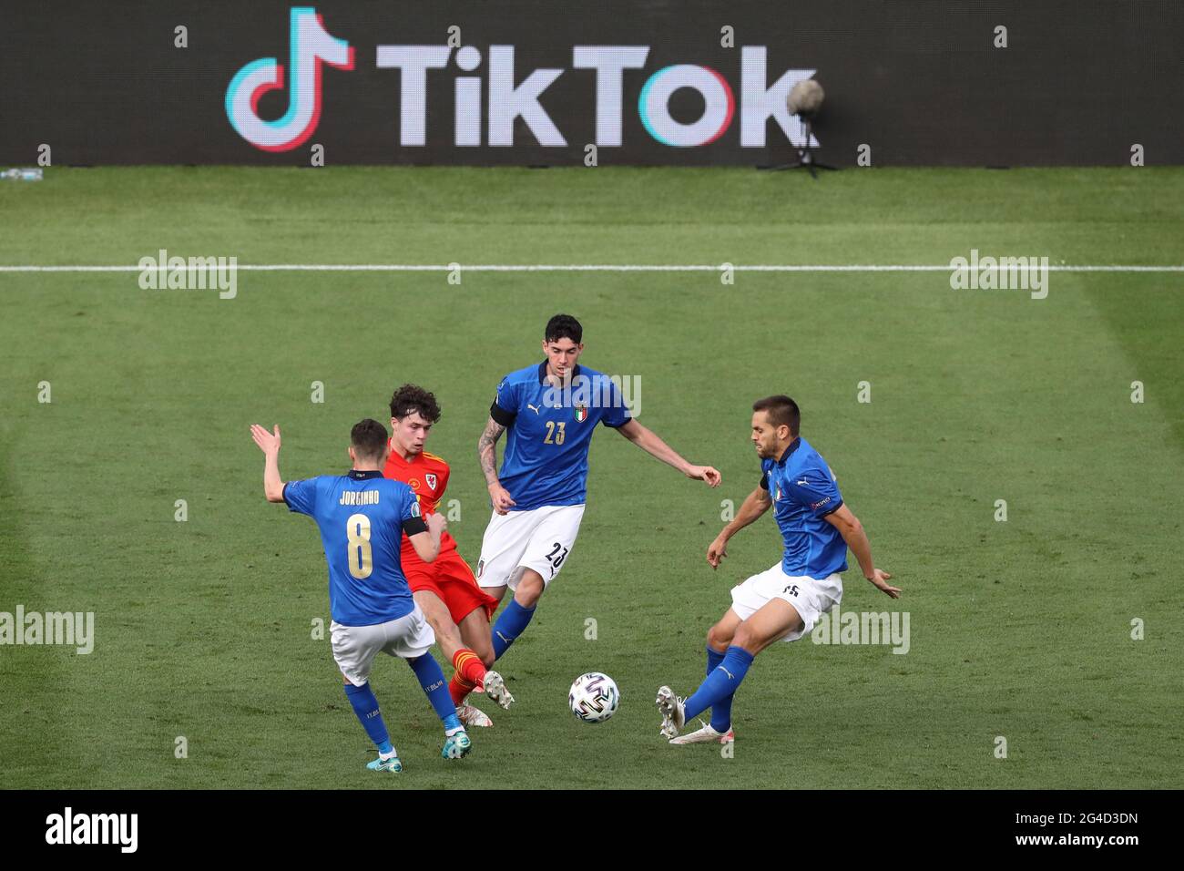 Rome, Italy, 20th June 2021. Neco Williams of Wales is outnumbered by ...