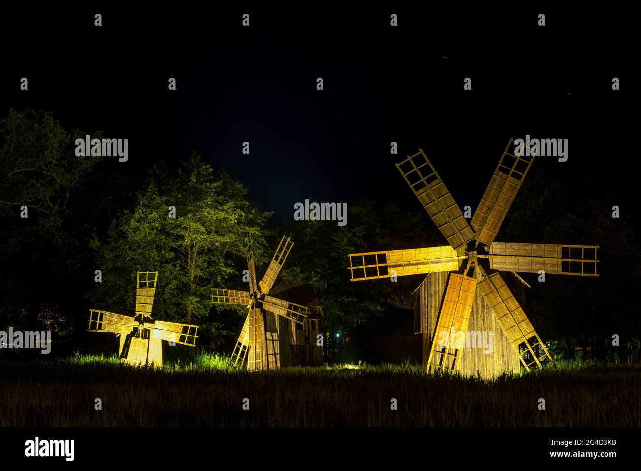 Night Landscape with wind mills Stock Photo - Alamy
