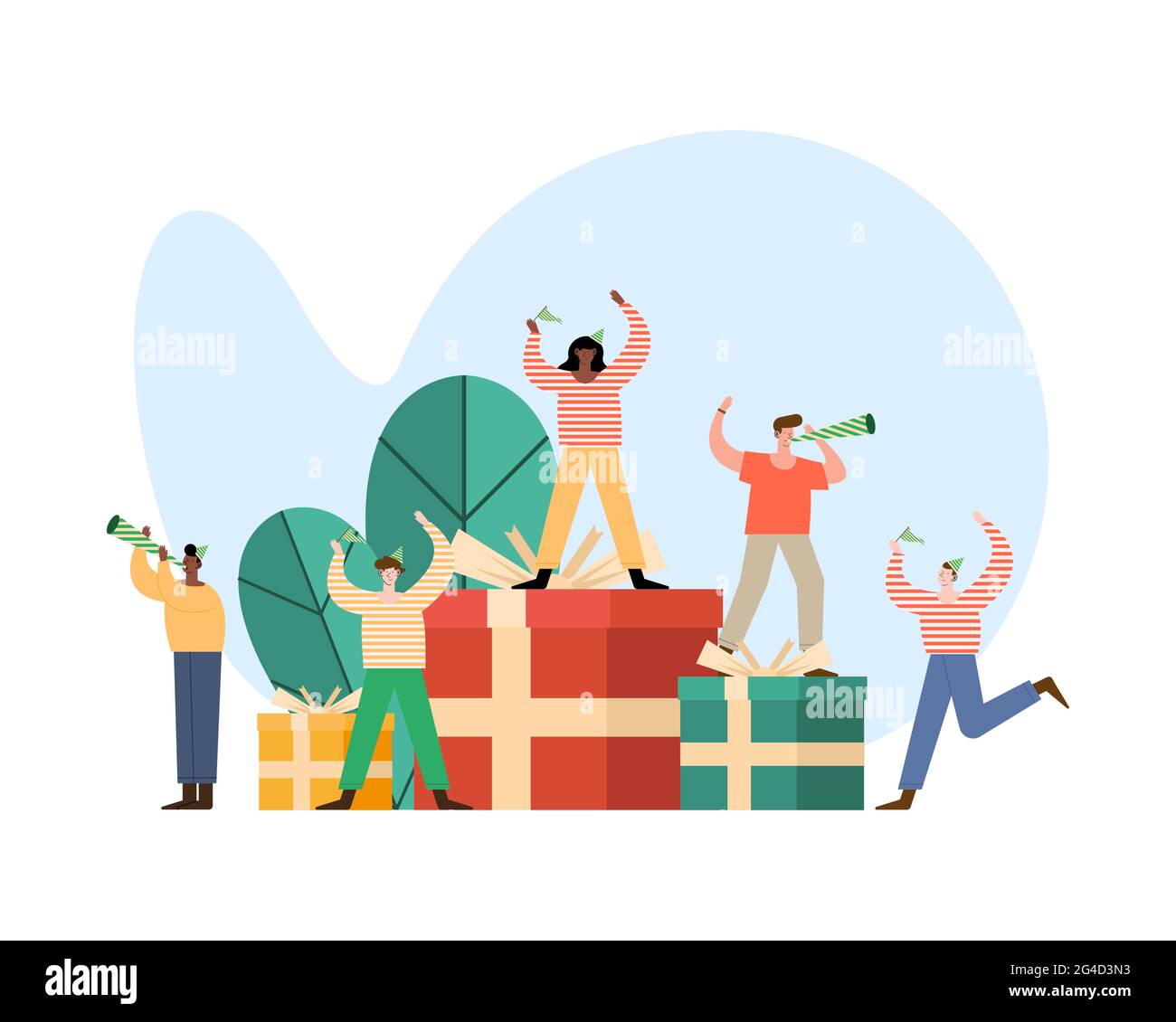 five persons celebrating birthday party characters Stock Vector Image ...
