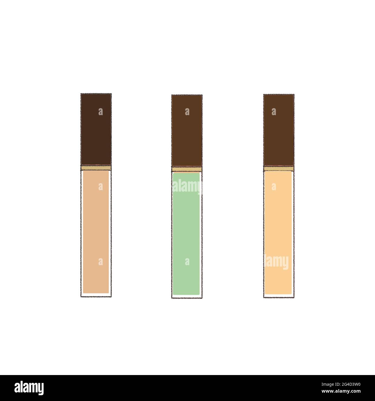 Set of 3 types of concealers. Cute and simple art style. On a white ...