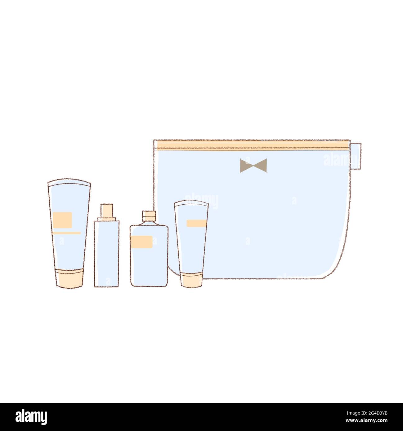 Skin care products and makeup pouches. Cute and simple art style. On a ...
