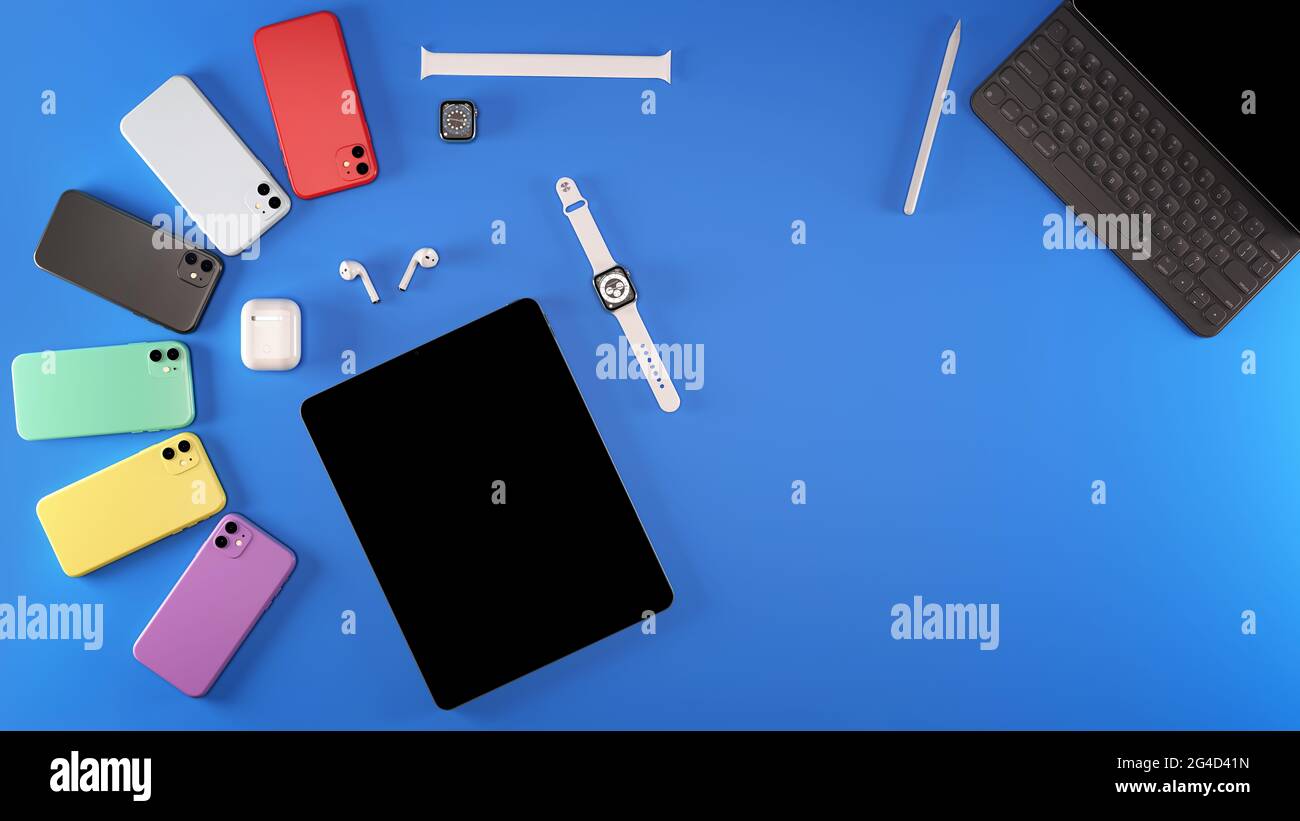 smart device with blue background texture Stock Photo - Alamy