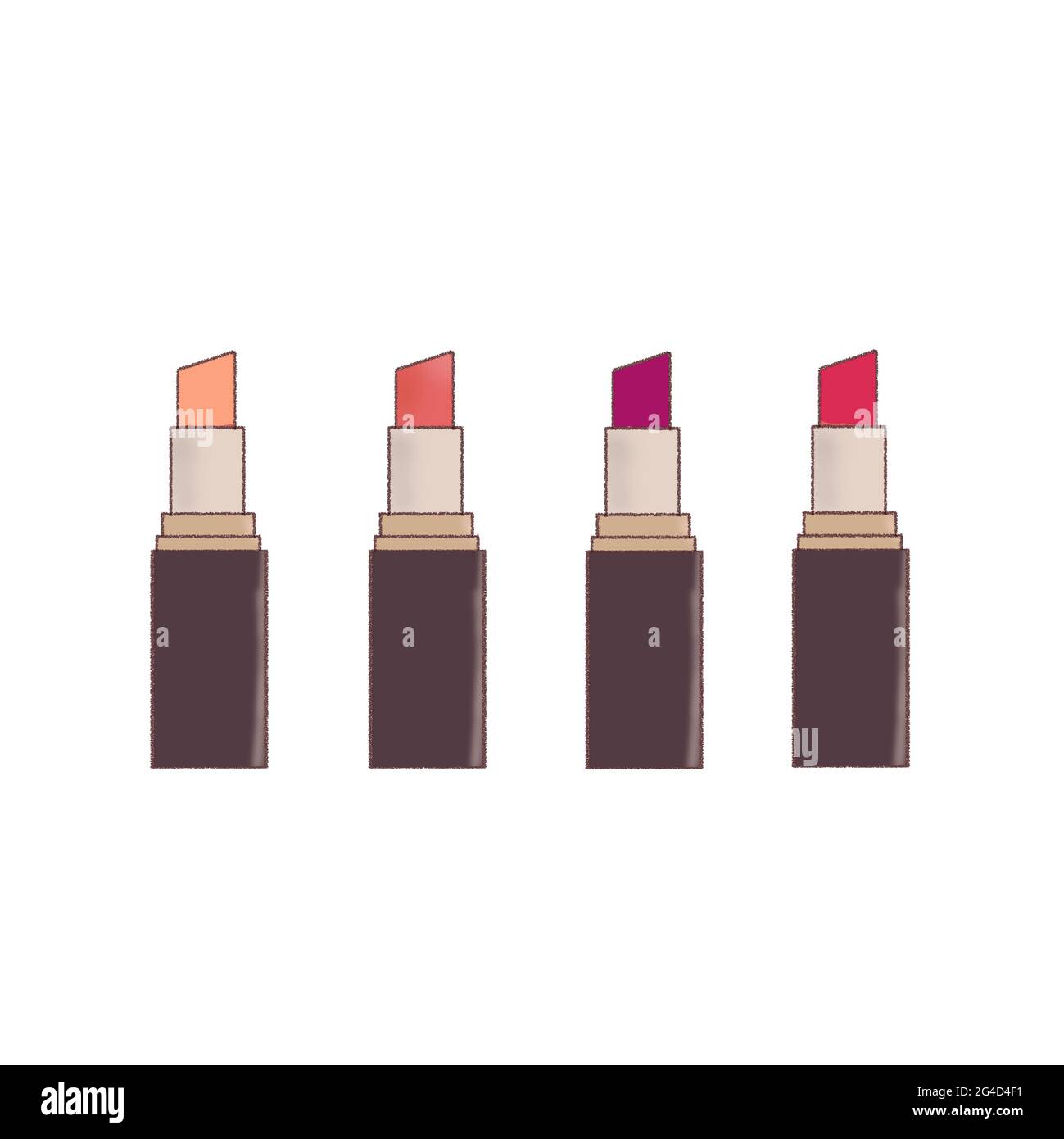 Set of 4 types of lipstick. Cute and simple art style. On a white ...