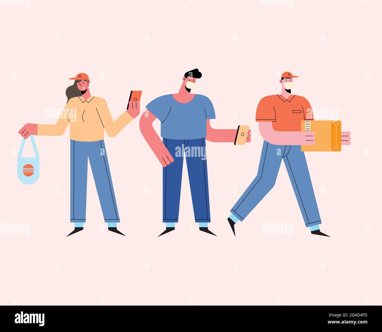 three delivery workers and customers Stock Vector Image & Art - Alamy
