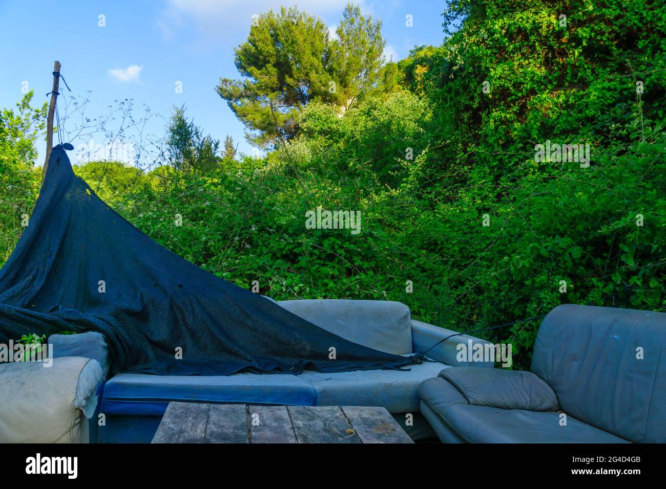 View of a resting point in a forest within the urban area, on Mount ...