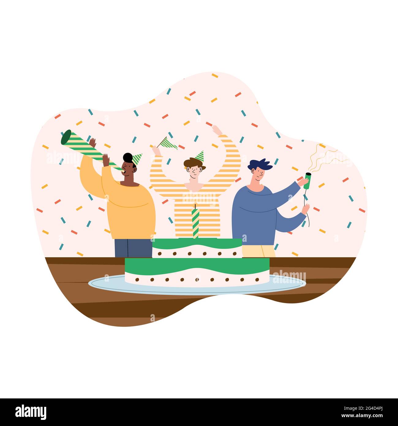 three men celebrating birthday party characters Stock Vector Image ...