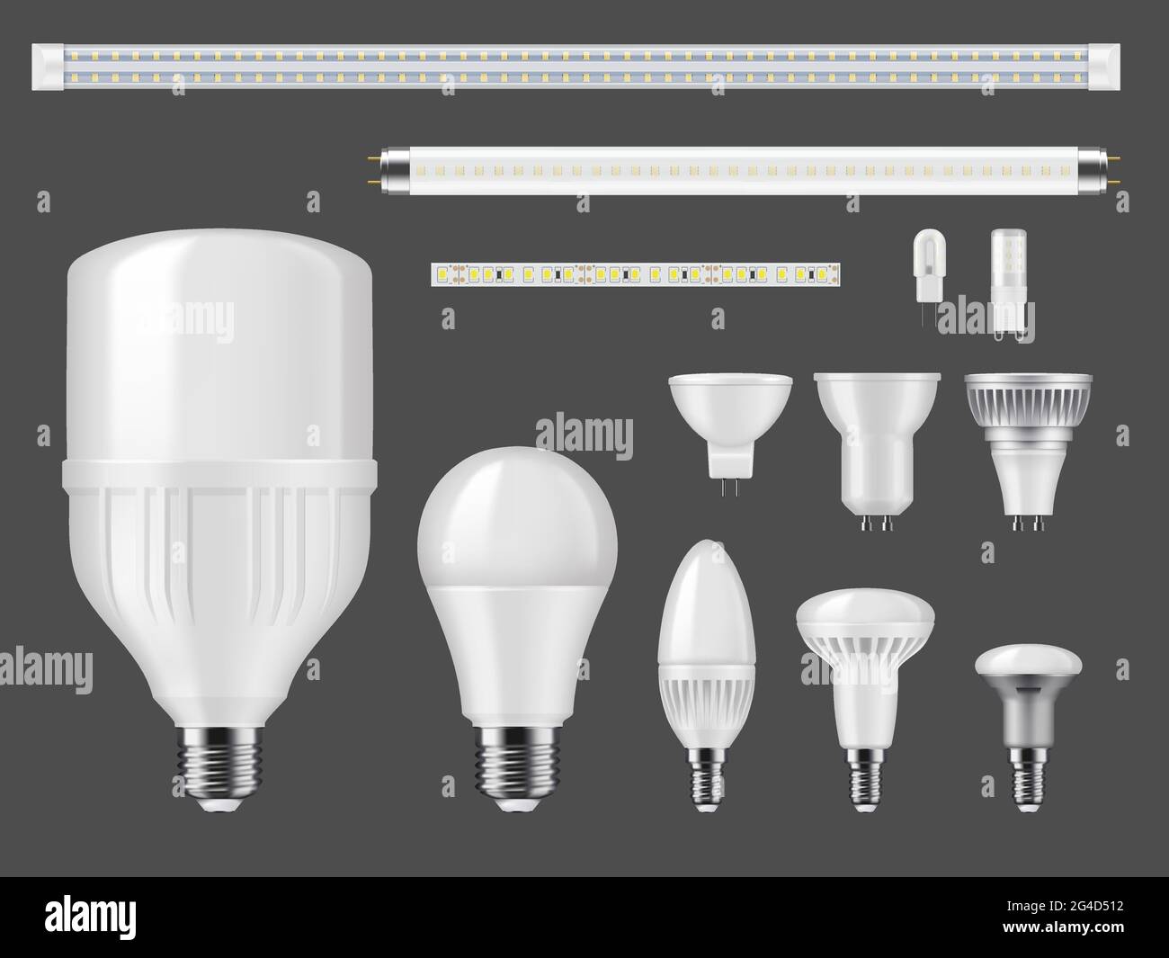 LED lamps and light strips mockup. Modern illumination high efficient ...