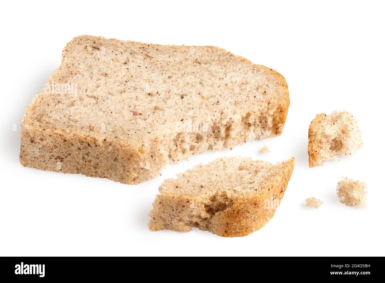 Broken slice of gluten free whole grain bread isolated on white Stock ...