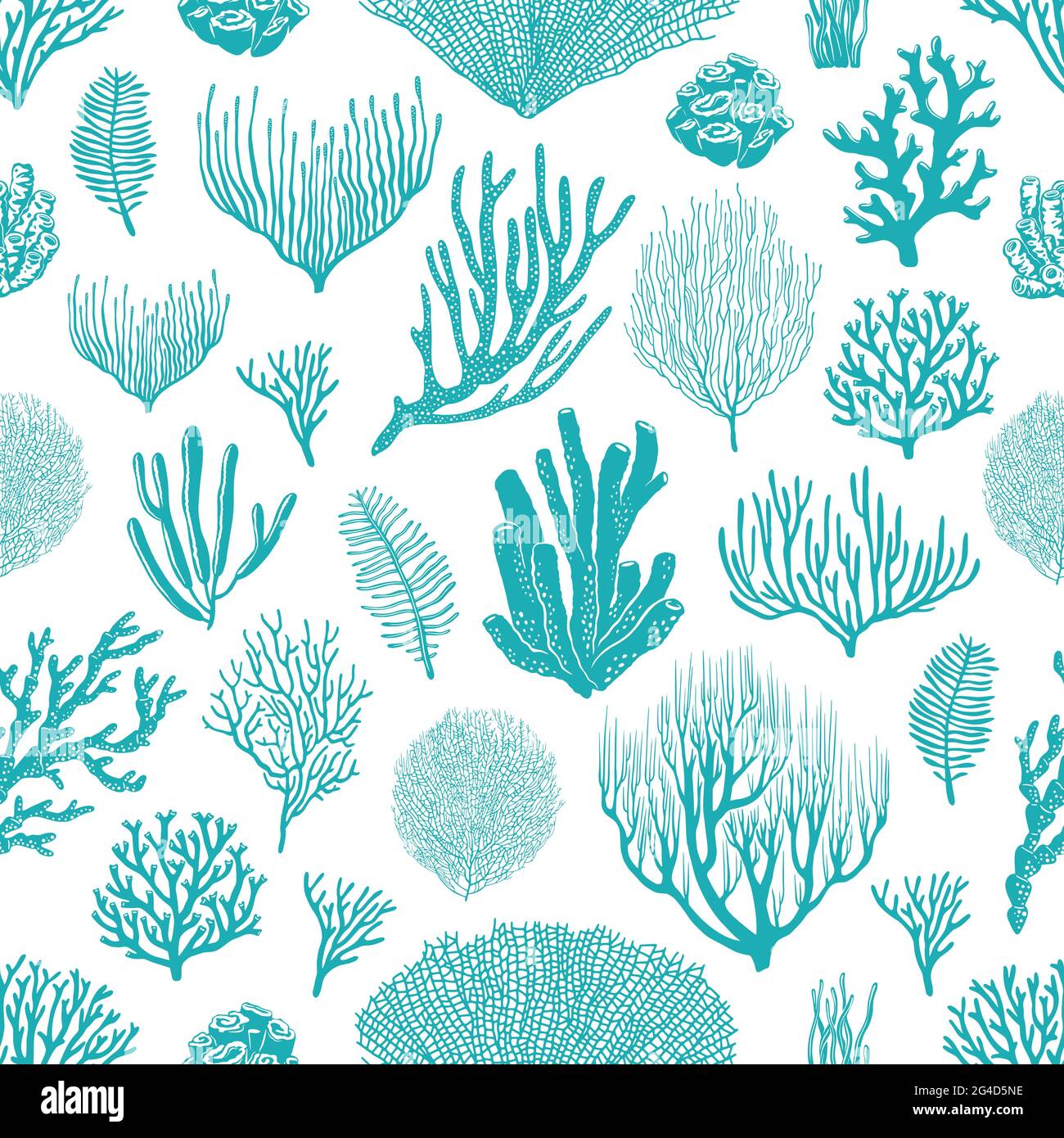Sea corals, sponges and seaweed seamless pattern. Marine life ...