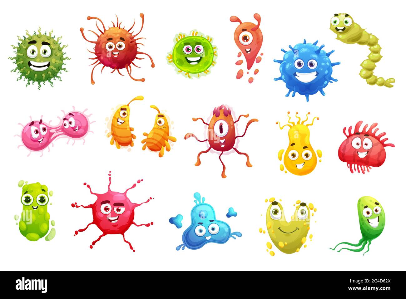 Cartoon virus and bacteria characters. Vector funny germs, bacteriums ...