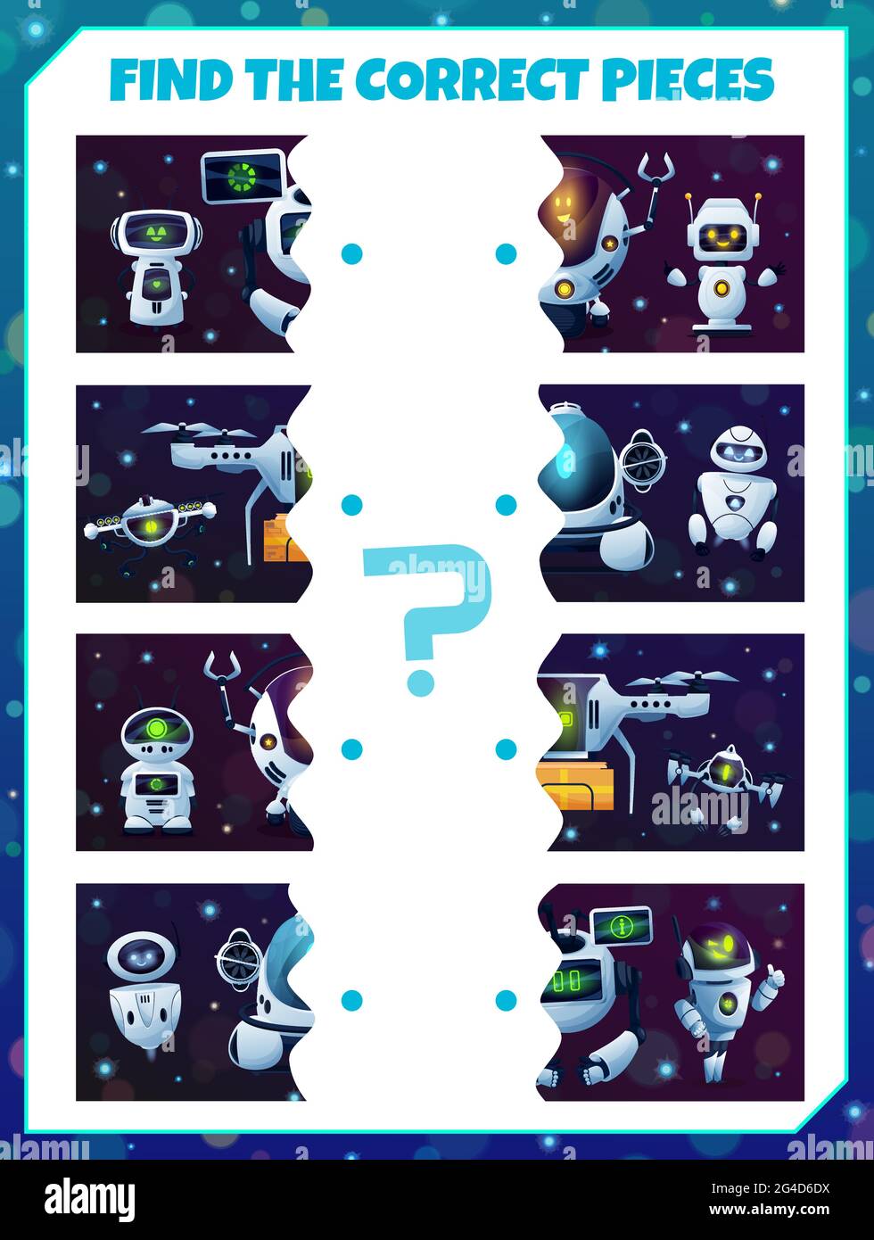 Find a piece of robot kids game. Match the halves vector test with ...