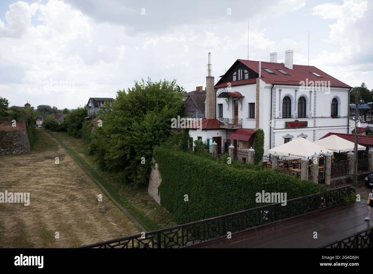 Dubno, Ukraine - June 7, 2021: Aerial view Restaurant building near ...