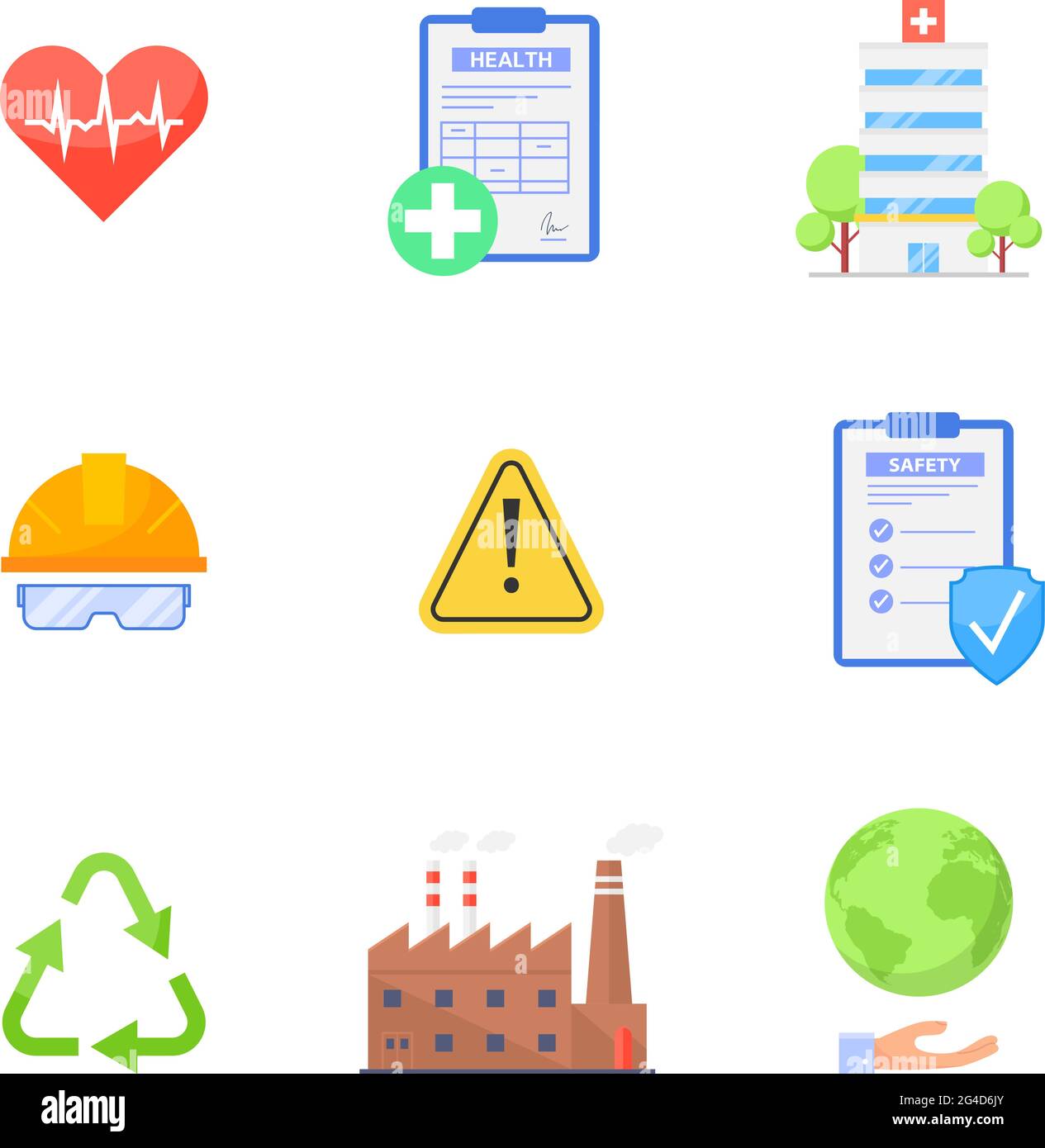 HSE Concept - Health, Safety and Environment. Set of isolated icons on ...