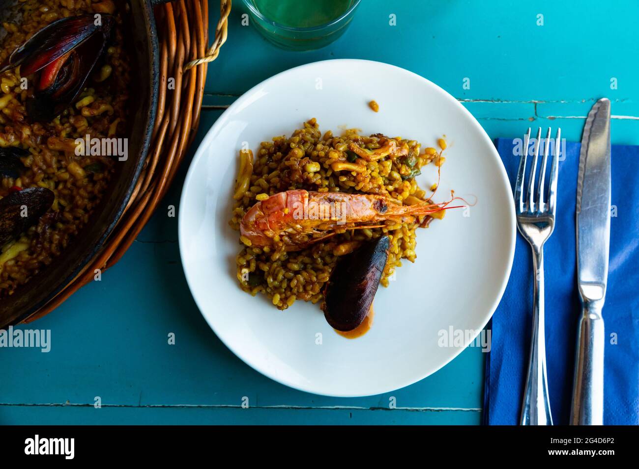 Delicious traditional Valencian seafood paella - savory rice dish with ...