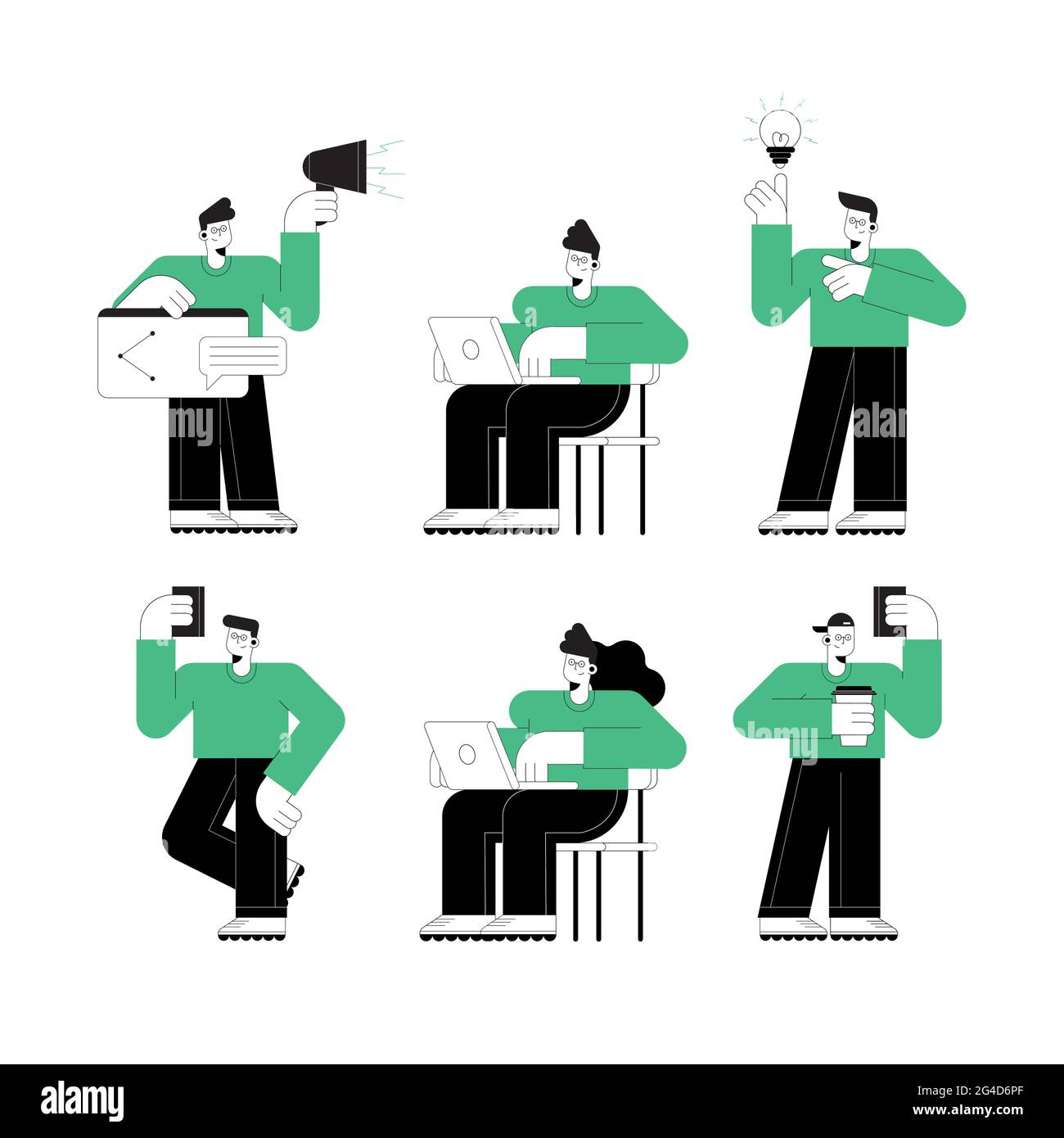 persons using technology six characters Stock Vector Image & Art - Alamy