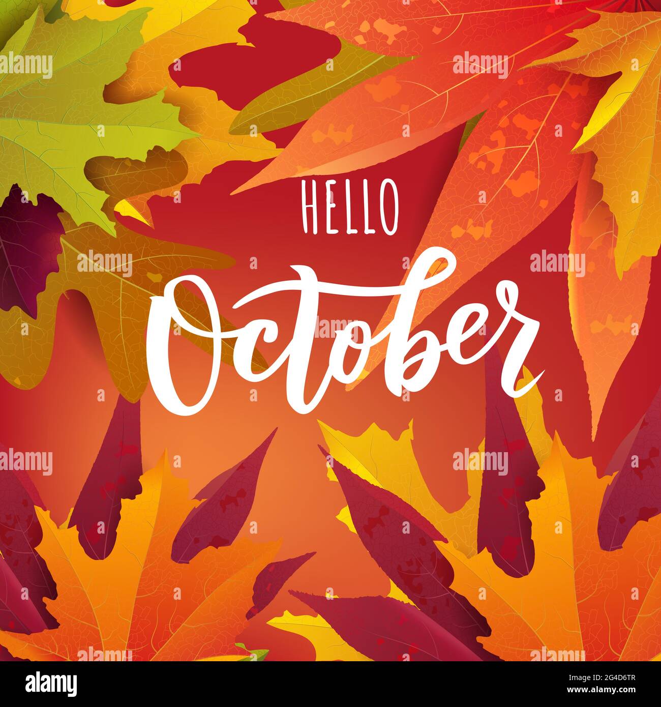 October. Hand lettering typography with autumn leaves. Vector Stock ...