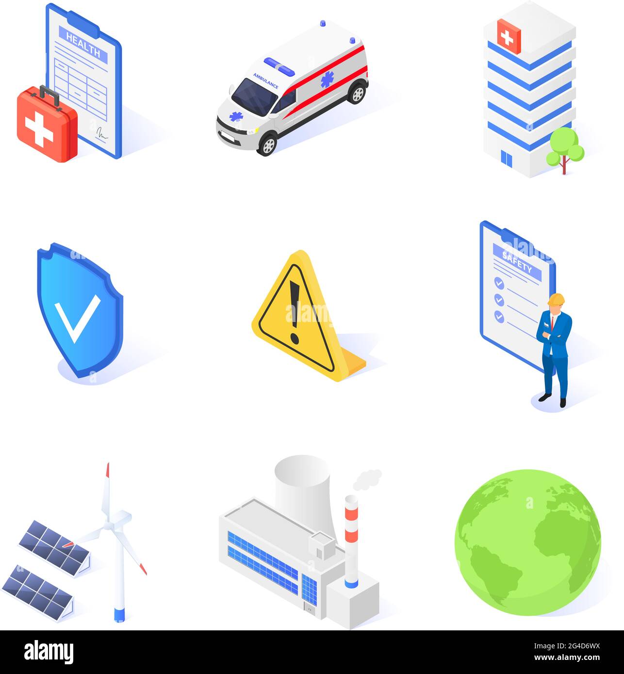 HSE Concept - Health, Safety and Environment. Set of isolated icons on ...