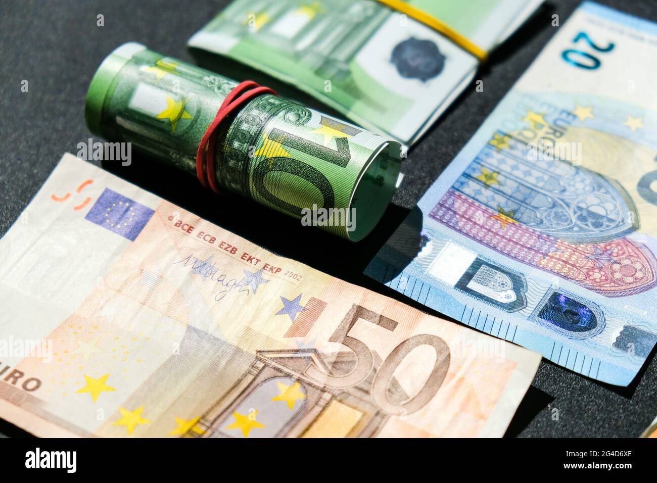 Close up of Euro money roll. Euro banknote set cash money - EU currency ...