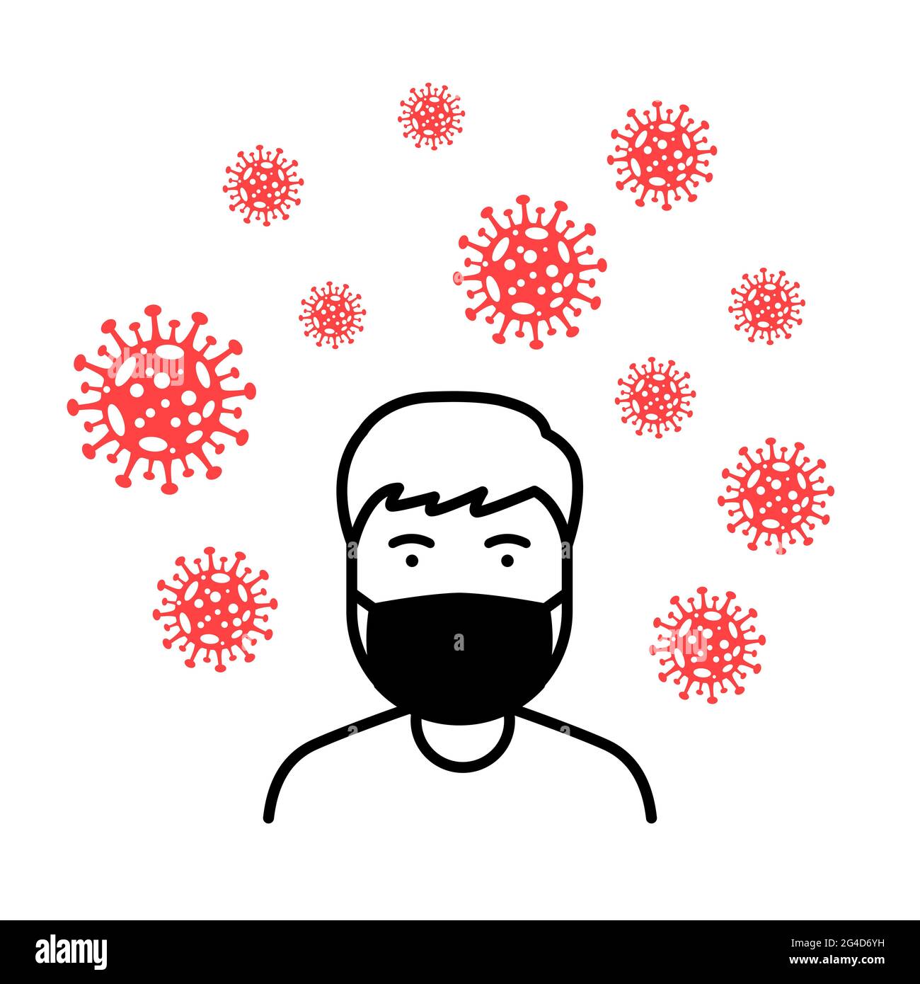 Man icon wearing medical mask and surrounded by corona virus covid-19 ...