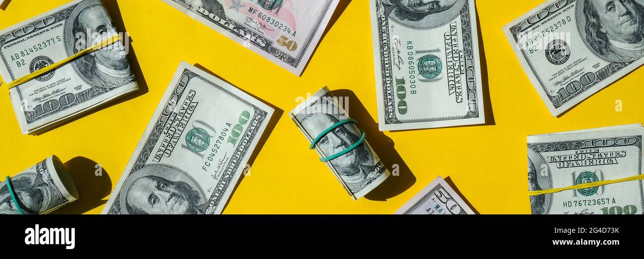 Us dollar bills are creative layout. Business concept, development ...
