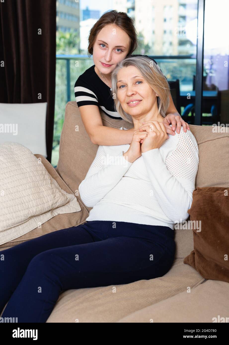 Two women at home Stock Photo - Alamy