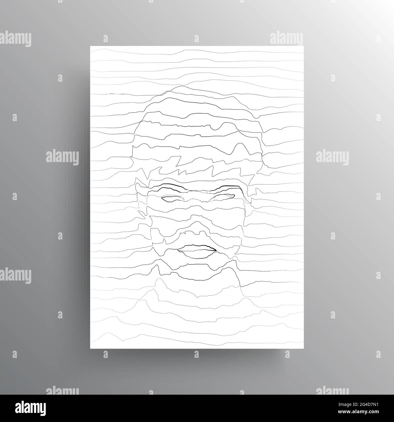Portrait of an abstract male face in linear distortion style isolated ...