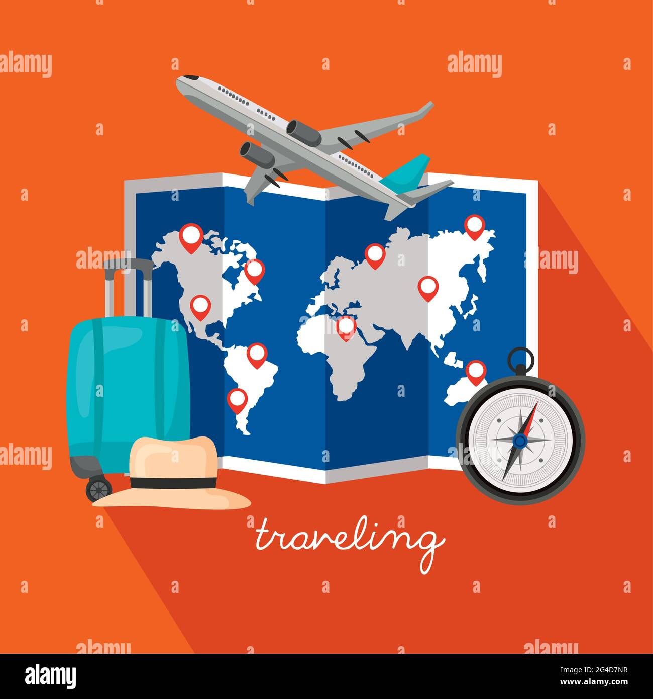 traveling vacations with map and icons Stock Vector Image & Art - Alamy