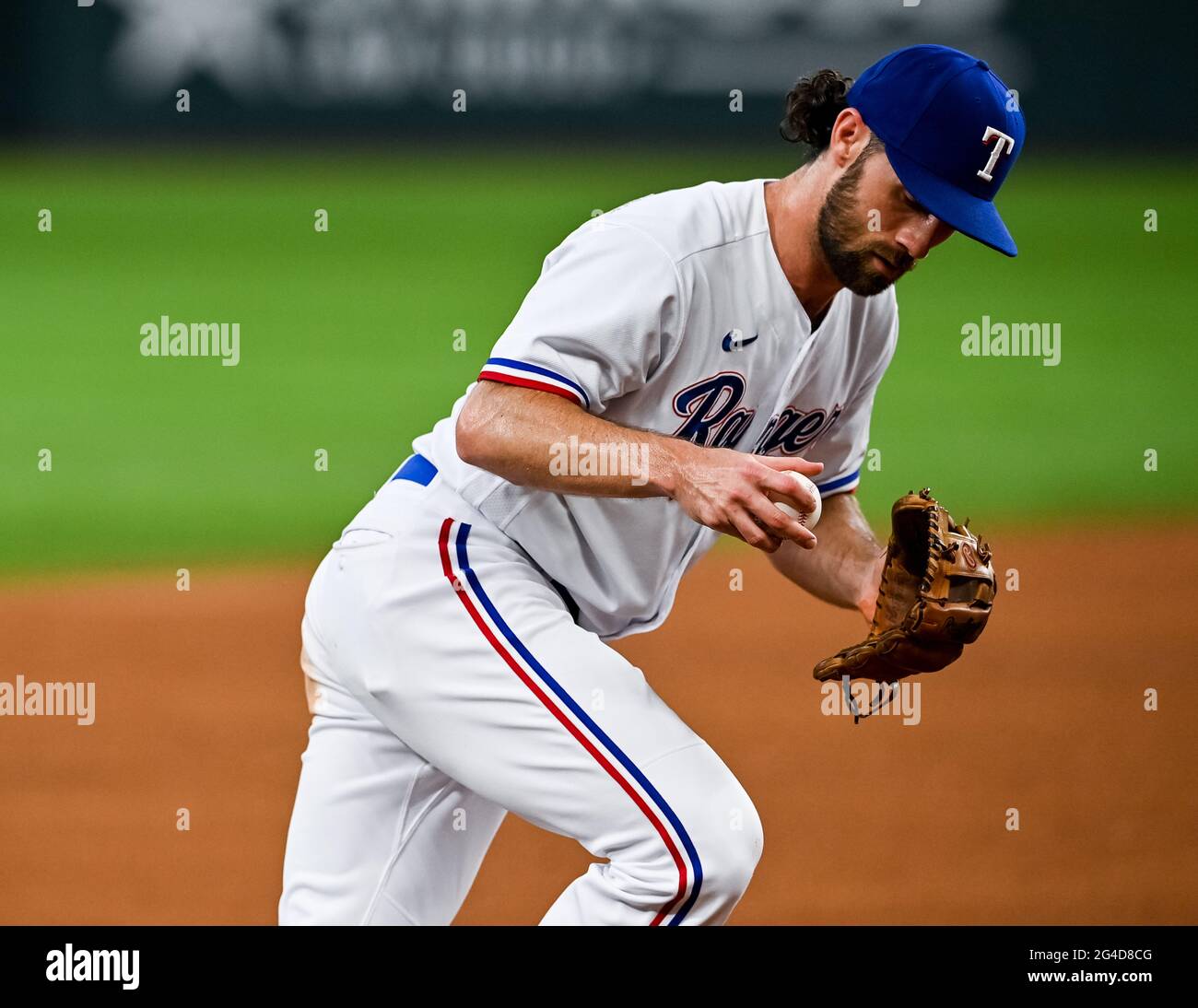 Arlington, Texas, USA. 19th June, 2021. Texas Rangers shortstop Charlie ...