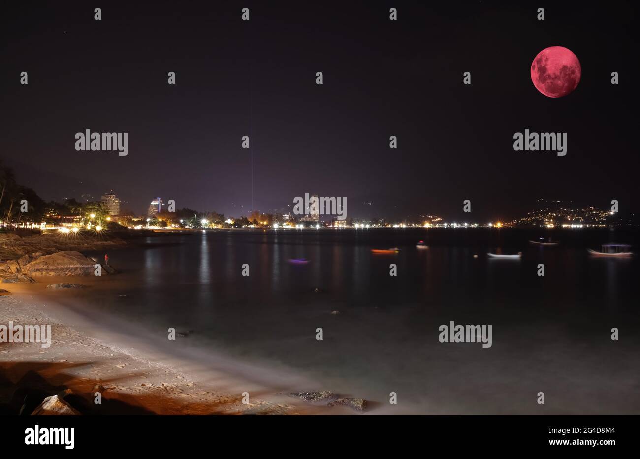 Night panorama view of Patong beach Phuket Thailand. Beautiful lights ...