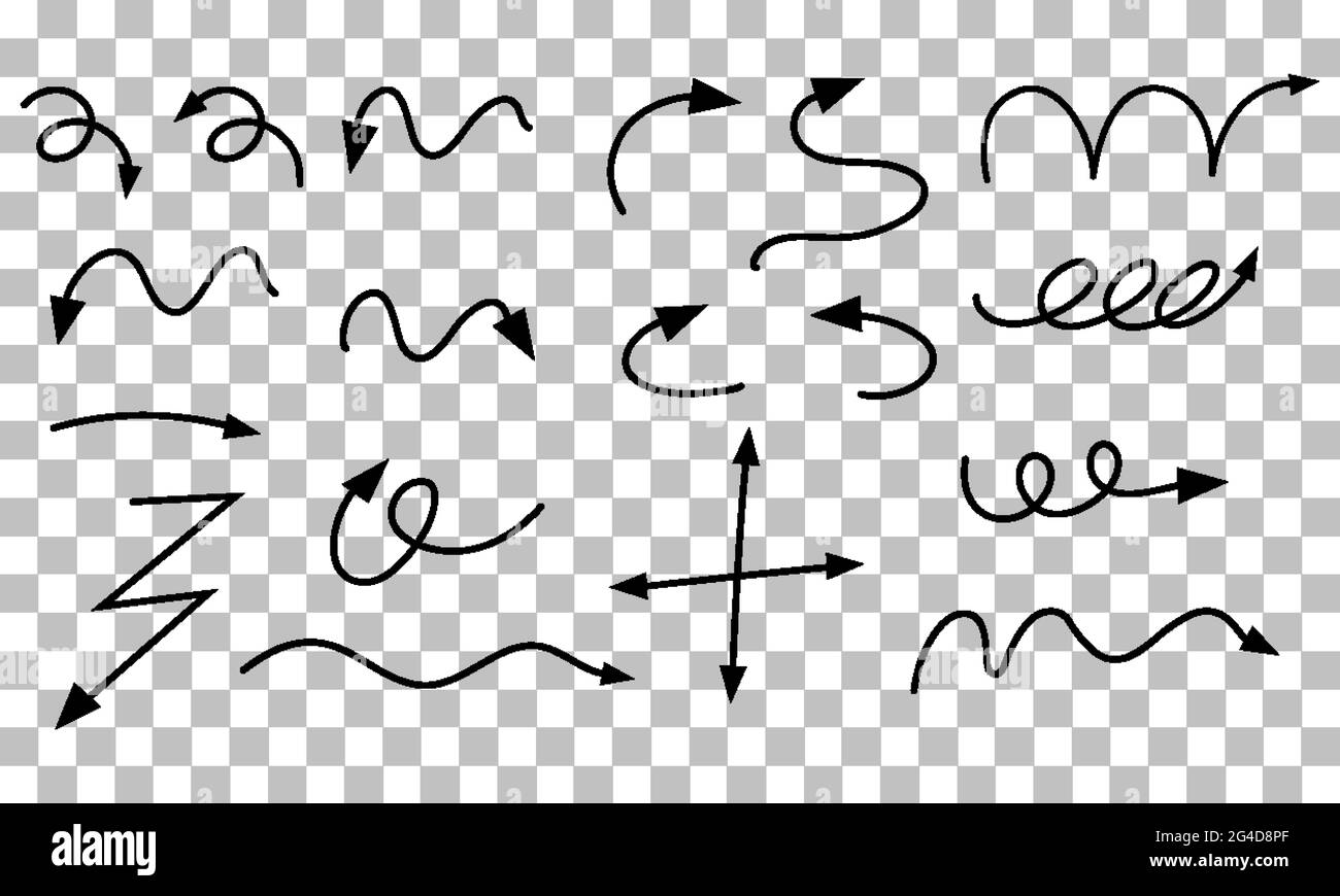 Different types of hand drawn curved arrows on transparent background ...