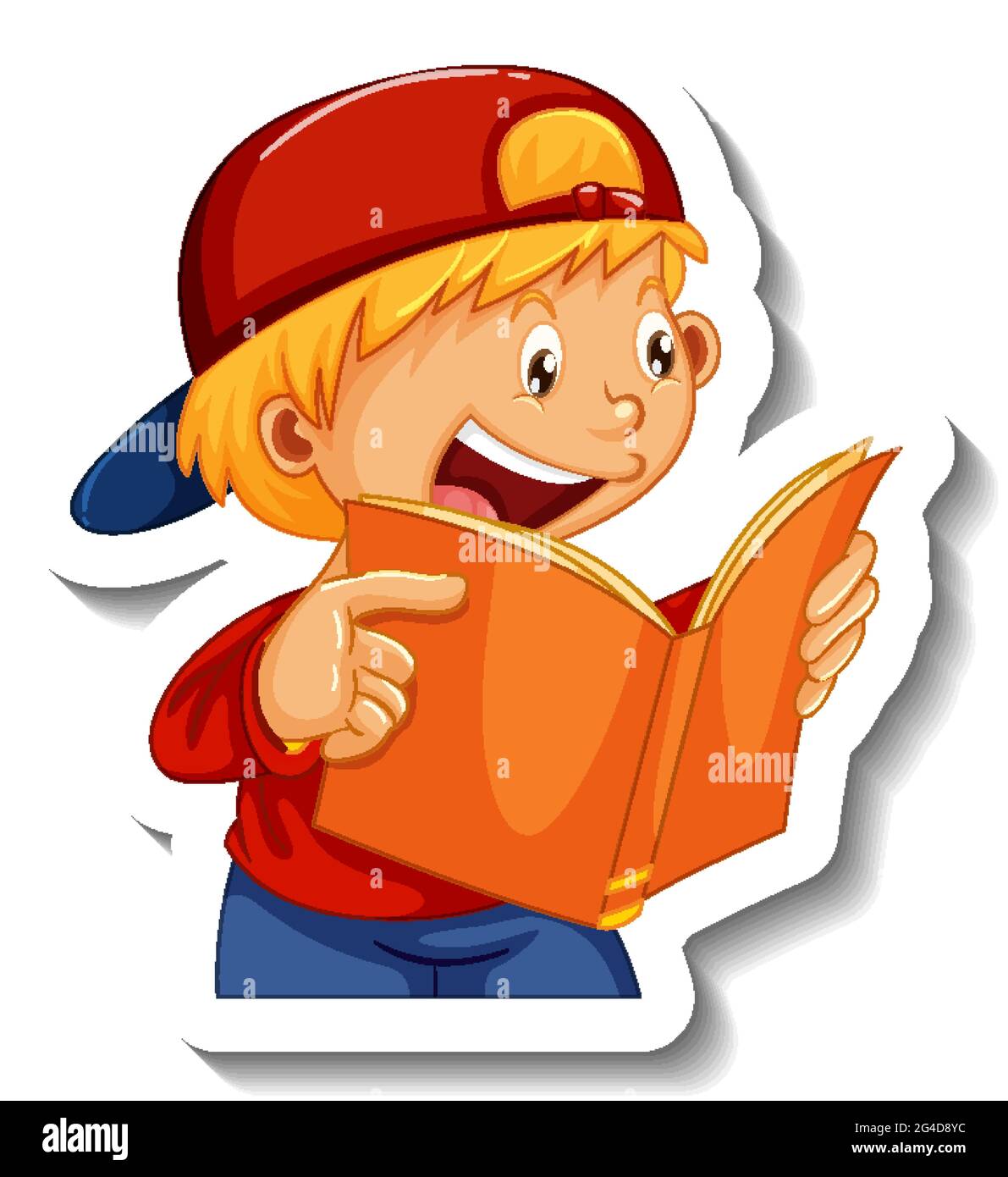 Sticker template with a boy cartoon character isolated illustration ...