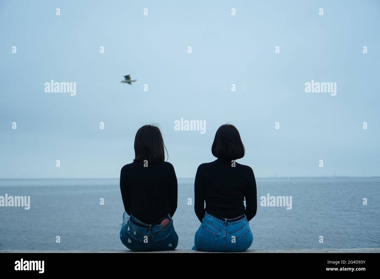 Two girls are looking to the sea Stock Photo - Alamy