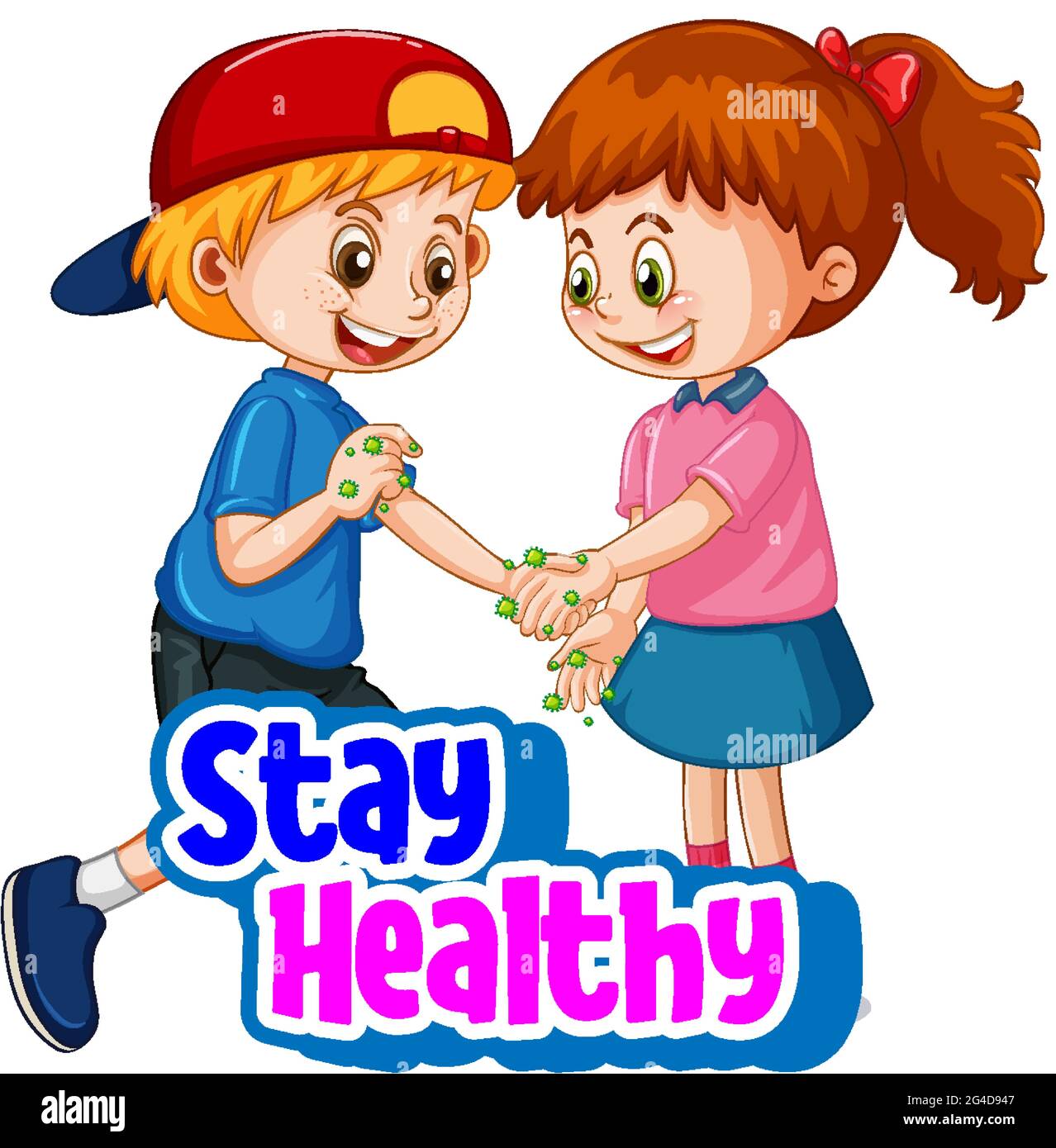 Stay Healthy font with two kids do not keep social distancing isolated ...