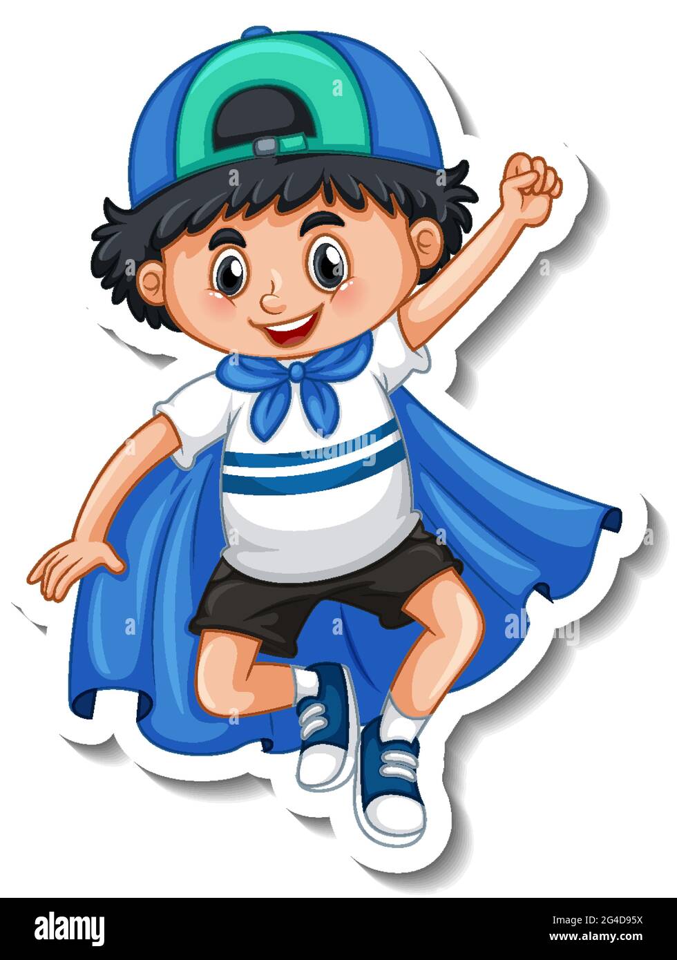 Sticker template with a super hero boy cartoon character isolated ...