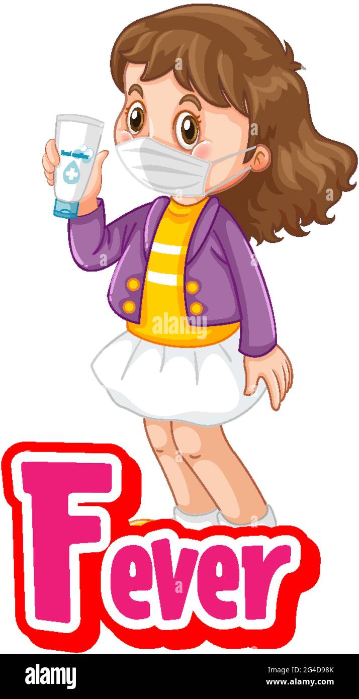 Fver font with a girl wearing mask character isolated on white ...