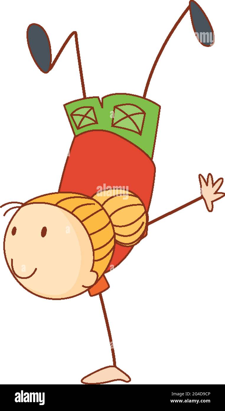 A doodle kid performing a break dance cartoon character isolated ...
